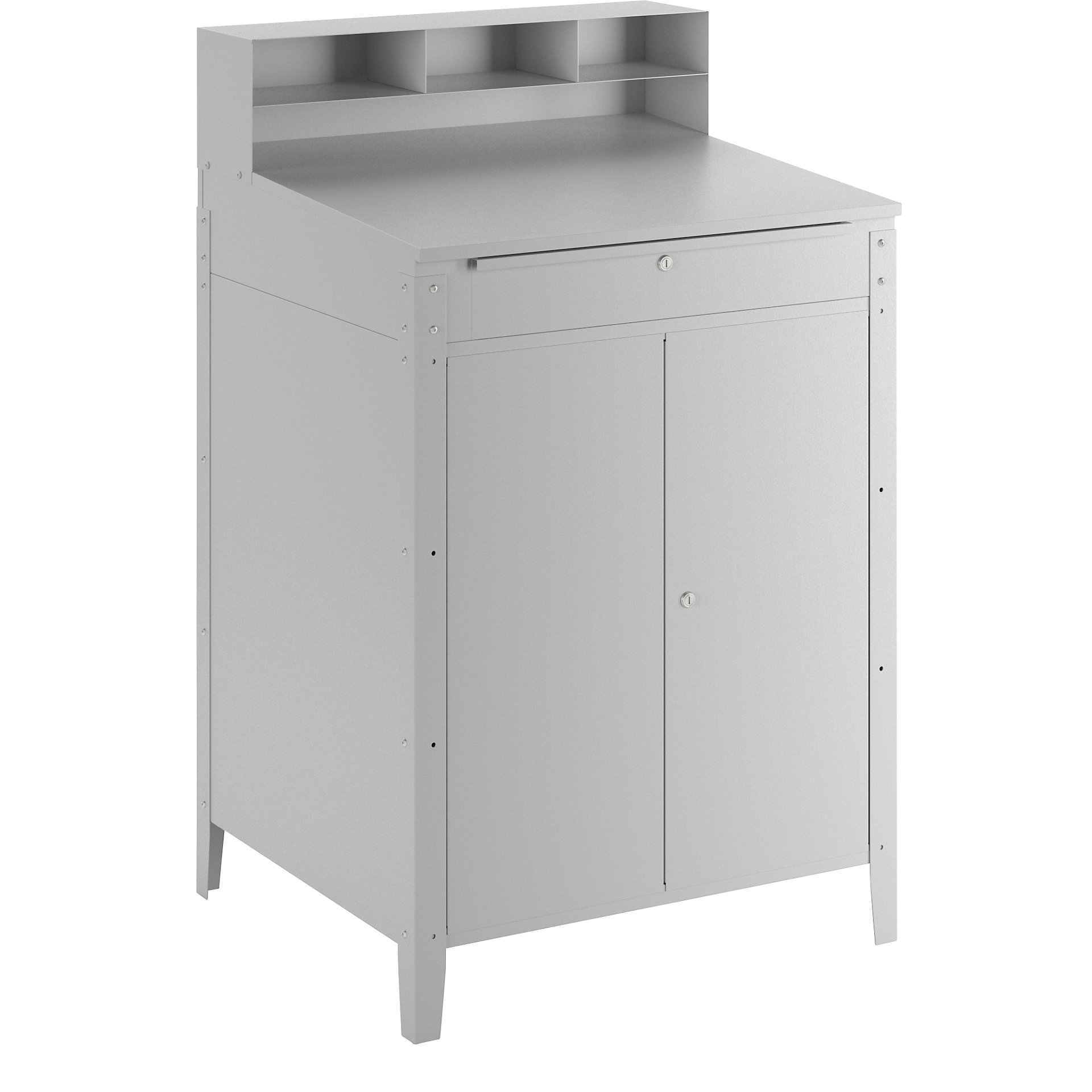 Pedestal desk with sorting compartments: with double door cupboard incl ...