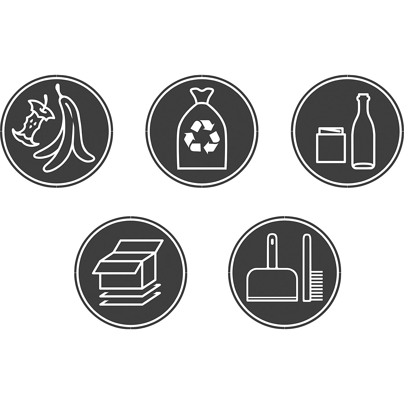 Piktogramm-Set: für Restabfall, Recycling, Papier, Glas, Bio-Abfall | kaiserkraft